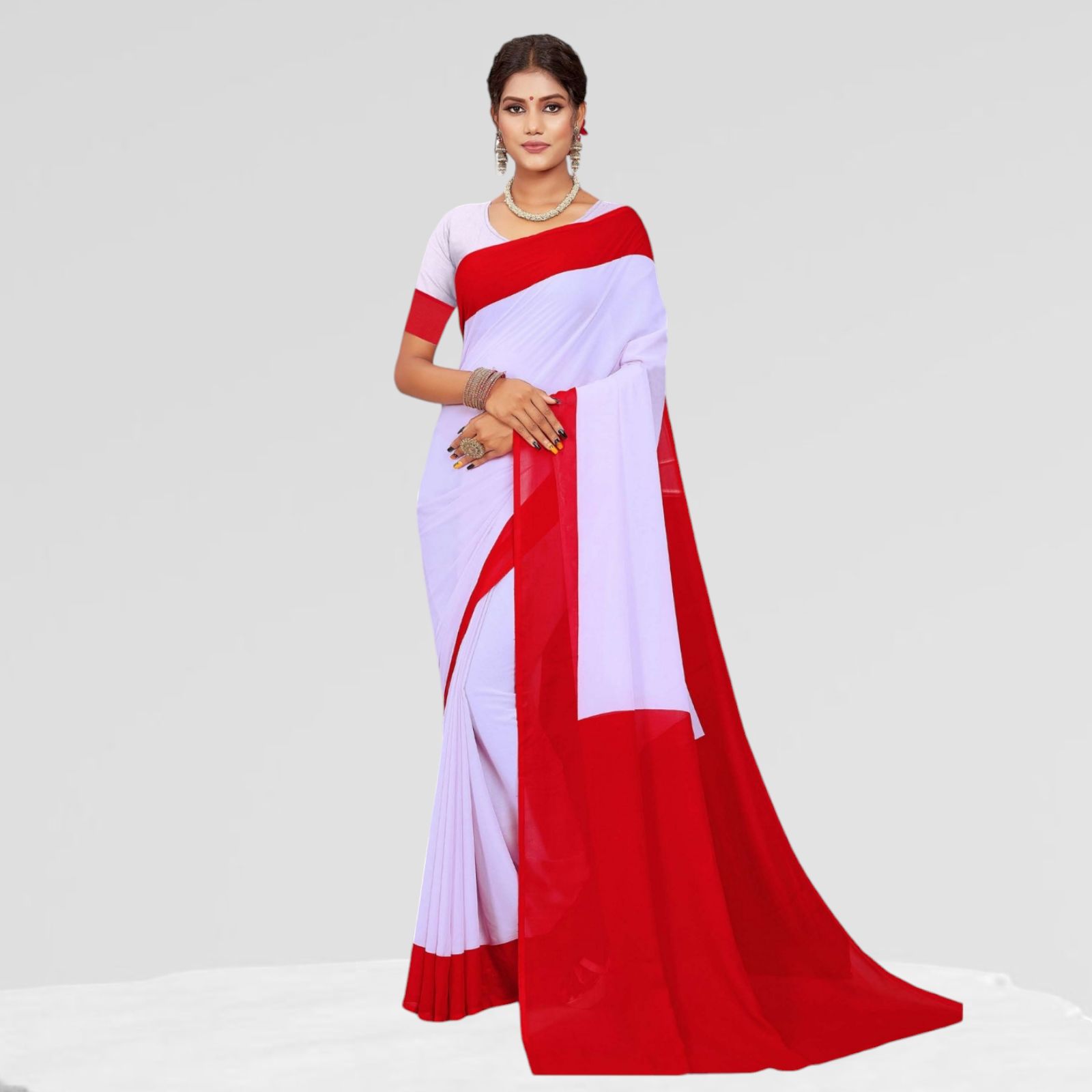 Red Elegant Reniyal Teachers Uniform Sarees ( Sarita ) - Uniform Sarees ...